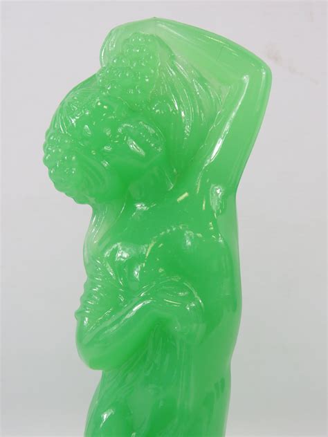 Jobling Art Deco Uranium Jadeite Glass Nude Lady Figurine And Bowl 11 Tall Please Note There Is