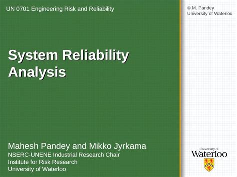 Ppt System Reliability Analysis Uofwaterloo Dokumentips