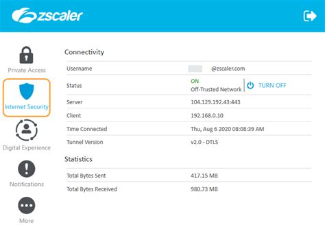 viewing information about internet security on zscaler client connector