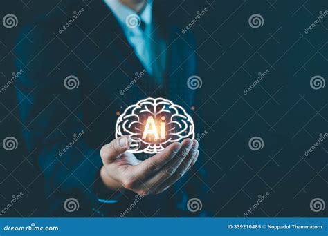Ai Tech Businessman Hand Hold Digital Human Brain For Artificial