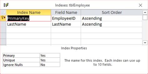 MS Access Indexing