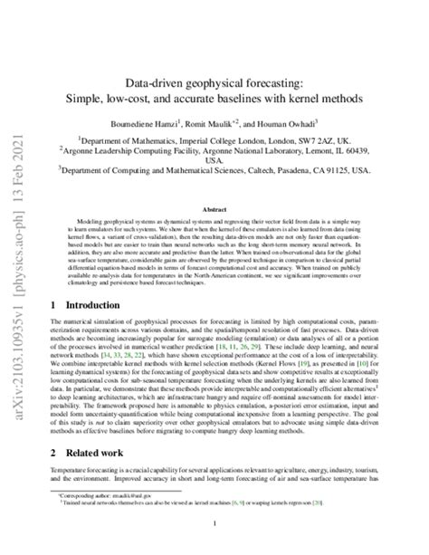 Pdf Data Driven Geophysical Forecasting Simple Low Cost And Accurate Baselines With Kernel