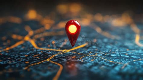 Red Gps Pointer Illuminating A Futuristic City Map With Glowing Roads Navigation Technology