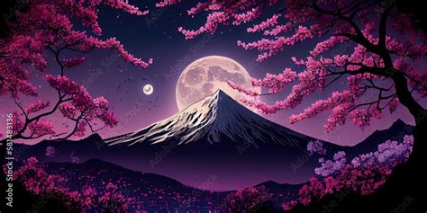 Mount Fuji And Cherry Blossoms Which Are Viewed From Japan Landscape