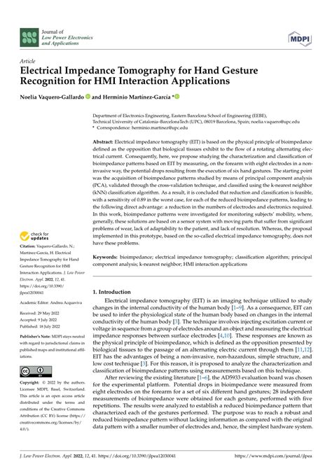 Pdf Electrical Impedance Tomography For Hand Gesture Recognition For Hmi Interaction Applications