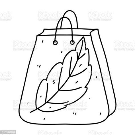 손으로 그린 낙서 스타일의 나뭇잎이 있는 에코 토트 백 손수 만든 쇼핑백 폐기물 제로 0명에 대한 스톡 벡터 아트 및 기타 이미지 0명 가방 귀여운 Istock