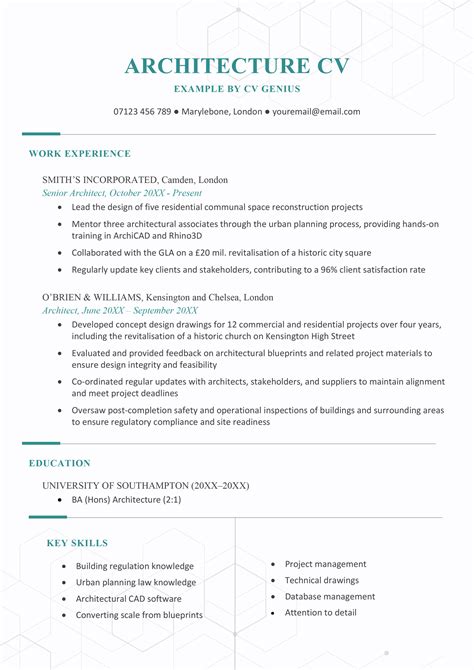 Architecture CV Example Writing Tips