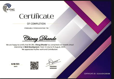 Chirag Dhande On Linkedin Syncinterns Internship Intern Virtualinternship Experience