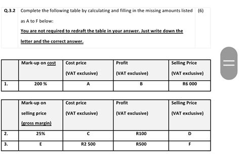 Solved Q 3 2 Complete The Following Table By Calculating Chegg Com