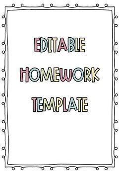 Editable Homework Template By Rosheen Harvey TPT