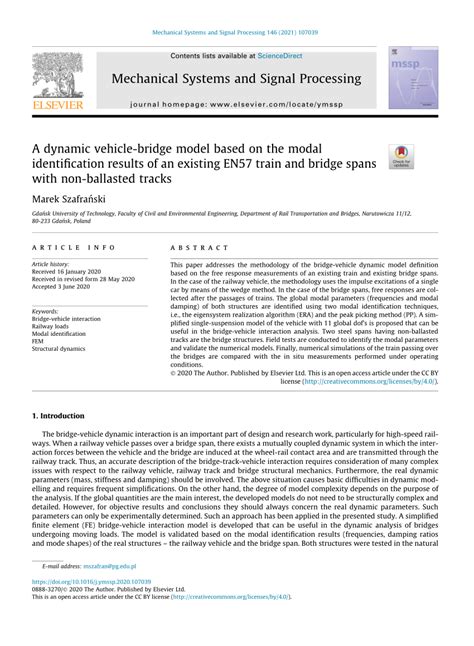 Pdf A Dynamic Vehicle Bridge Model Based On The Modal Identification Results Of An Existing
