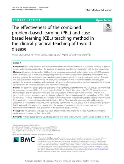 Pdf The Effectiveness Of The Combined Problem Based Learning Pbl And Case Based Learning