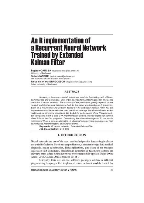 Pdf R Implementation Of Rnn Via Extended Kalman Filter