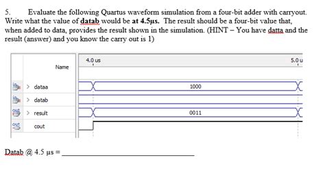 Solved 5 Evaluate The Following Quartus Waveform Simulation