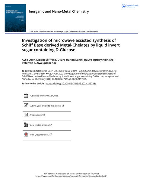 Pdf Investigation Of Microwave Assisted Synthesis Of Schiff Base