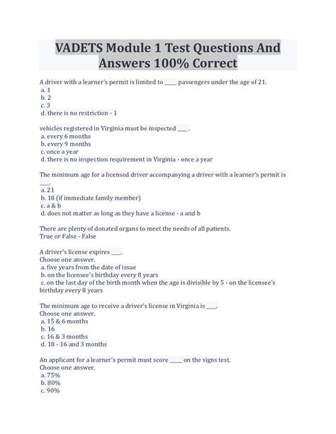 Vadets Module 1 Test Questions And Answers 100 Correct Scholarfriends