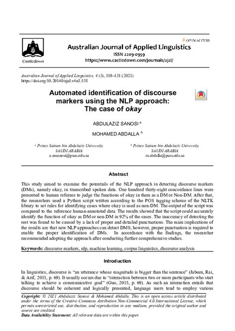 pdf automated identification of discourse markers using the nlp