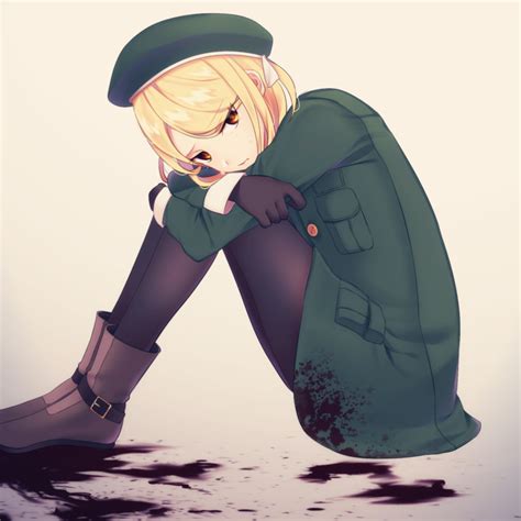 Safebooru 1girl Beret Black Legwear Blonde Hair Blood Bloody Clothes