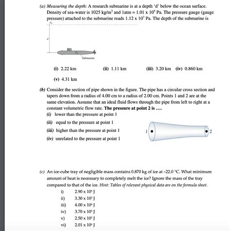 Solved A Measuring The Depth A Research Submarine Is At A Chegg Com