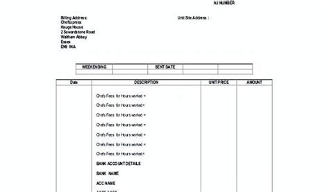 Self Employed Cleaner Contract Template Self Employed Chef Invoice