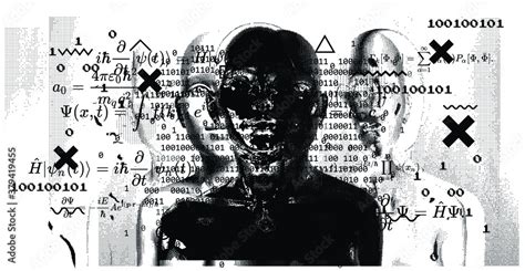 Abstract Technology Background With Binary Code And Human Silhouette Conceptual Illustration Of