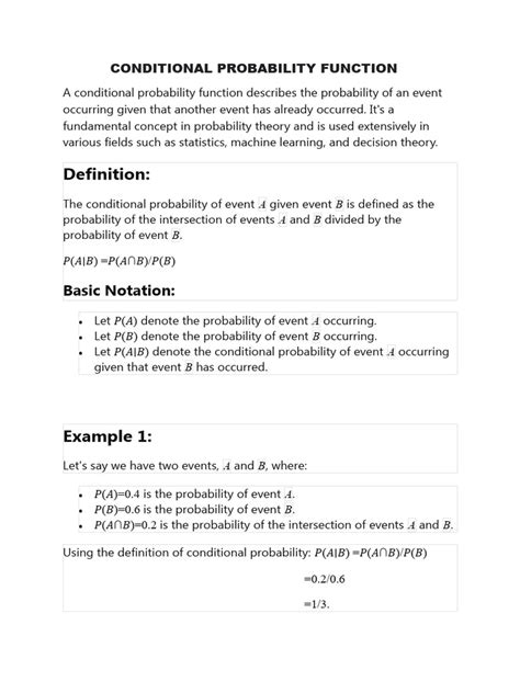 Conditional Probability Function Pdf Probability Function