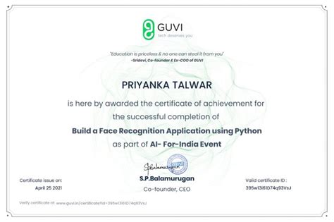 priyanka talwar on linkedin successful completion of build a face recognition application using…