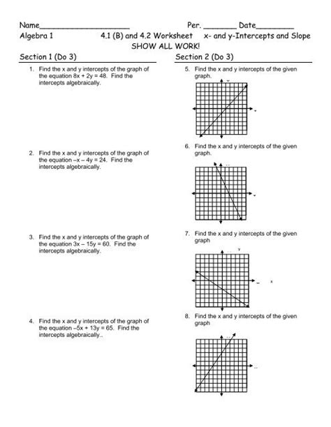 Graphing Linear Equations Using Intercepts Edboost Worksheets Library