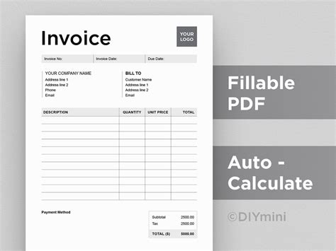 invoice template editable fillable pdf template auto etsy invoice