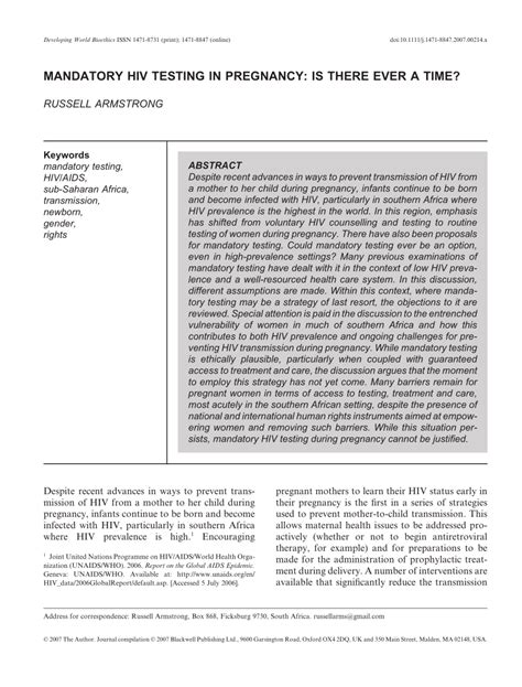 PDF Mandatory HIV Testing In Pregnancy Is There Ever A Time