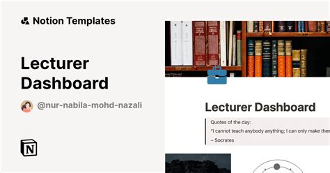 Lecturer Dashboard Template By Nur Nabila Mohd Nazali Notion Marketplace