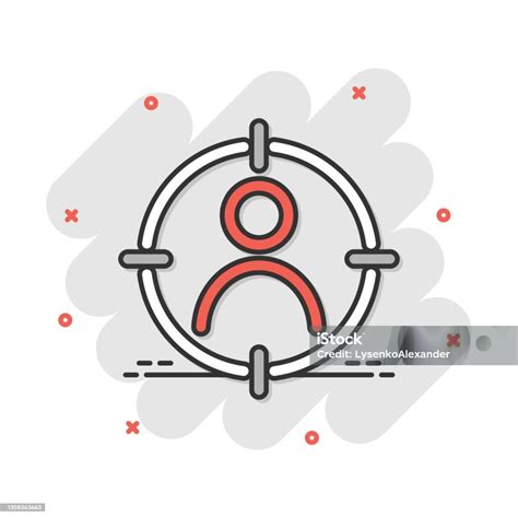 벡터 만화 는 만화 스타일의 대상 아이콘을 대상으로합니다 마케팅 대상 전략 개념 일러스트 픽토그램 사람들을 시작 효과 개념을 목표로 0명에 대한 스톡 벡터 아트 및 기타