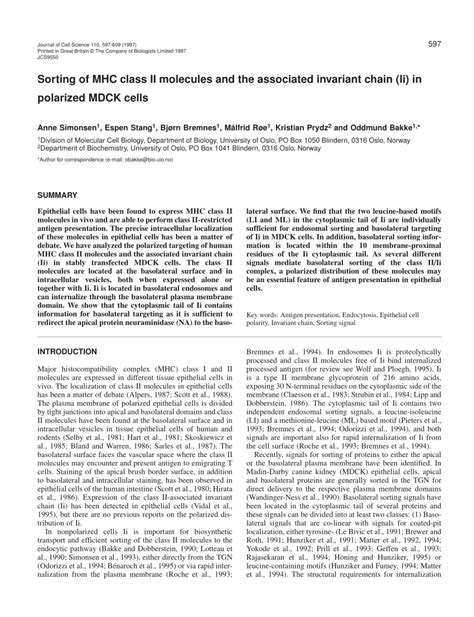 pdf sorting of mhc class ii molecules and the associated invariant