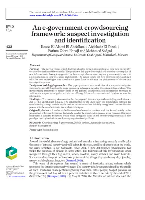 Pdf An E Government Crowdsourcing Framework Suspect Investigation And Identification