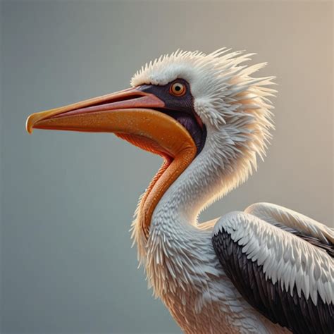 A Picture Of A Pelican With A Yellow Beak And A Black And White Head