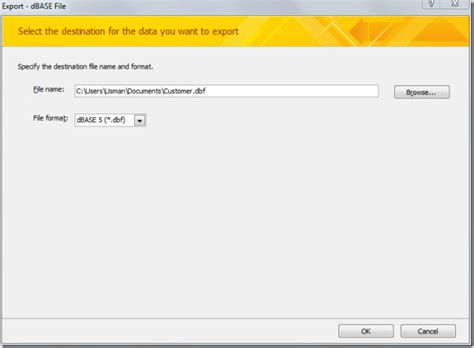 Convert Access 2010 Database Table Into Dbase Format