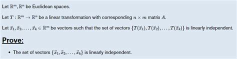 solved let rm rn be euclidean spaces let t rm→rn be a