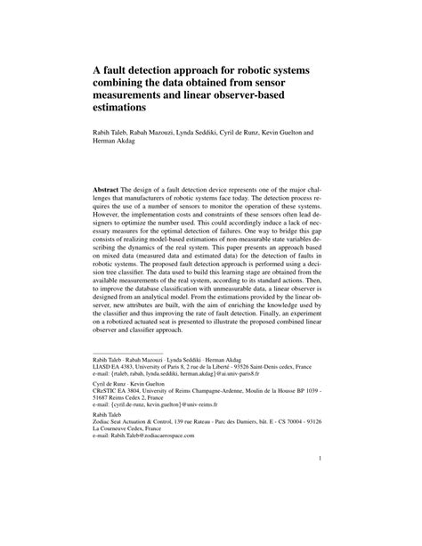 Pdf A Fault Detection Approach For Robotic Systems Combining The Data