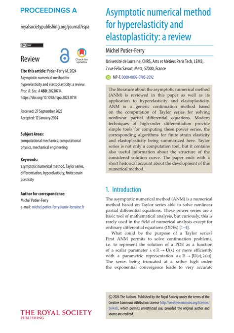 Pdf Asymptotic Numerical Method For Hyperelasticity And Elastoplasticity A Review