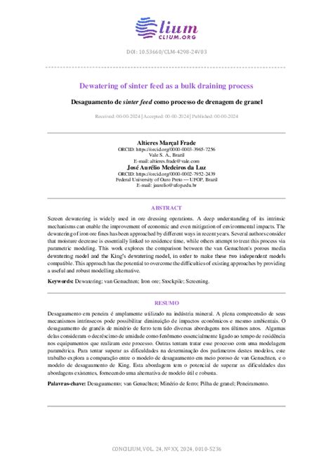 Pdf Dewatering Of Sinter Feed As A Bulk Draining Process