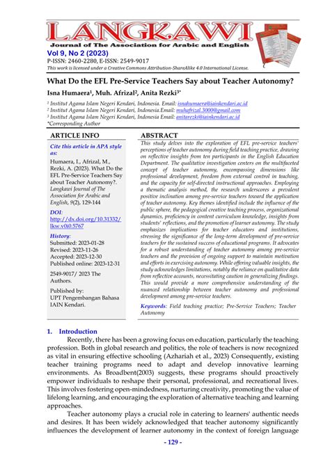Pdf What Do The Efl Pre Service Teachers Say About Teacher Autonomy