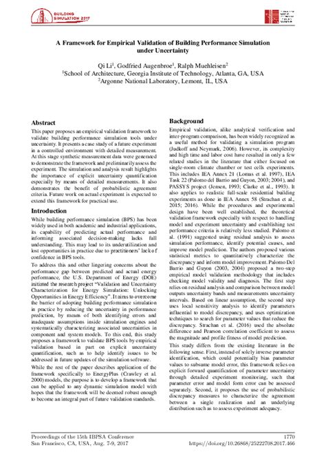 Pdf A Framework For Empirical Validation Of Building Performance