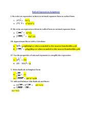 Radical Functions Radical Expressions Assignment Pdf Radical Expressions Assignment I Re