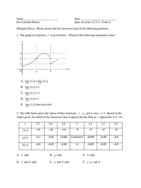 Pre Calculus 3 2 3 3 Quiz Form A Pdf