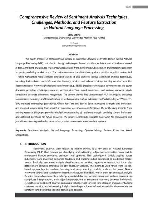 Pdf Comprehensive Review Of Sentiment Analysis Techniques Challenges Methods And Feature