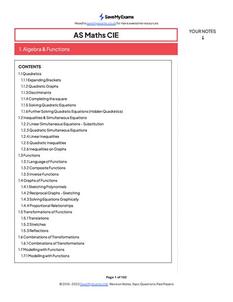 Maths As Notes Page 1 Of 102 As Maths Cie 1 Algebra And Functions