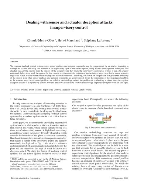 Pdf Dealing With Sensor And Actuator Deception Attacks In Supervisory Control