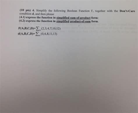 Solved Simplify The Following Boolean Function F Together