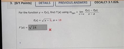 Solved For The Function Y F X Find F A Using Chegg Com