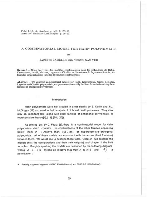 A Combinatorial Model For Hahn Polynomials Pdf Combinatorics